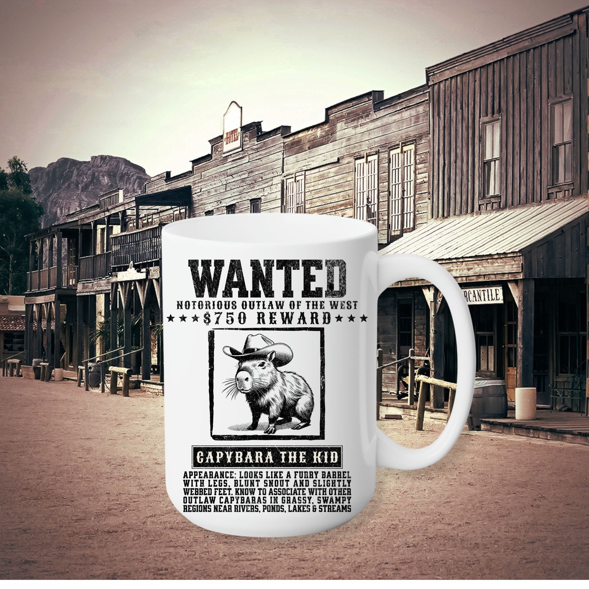 Cowboy Capybara Old West Outlaw Wanted Poster Coffee Mug, Gift for ...