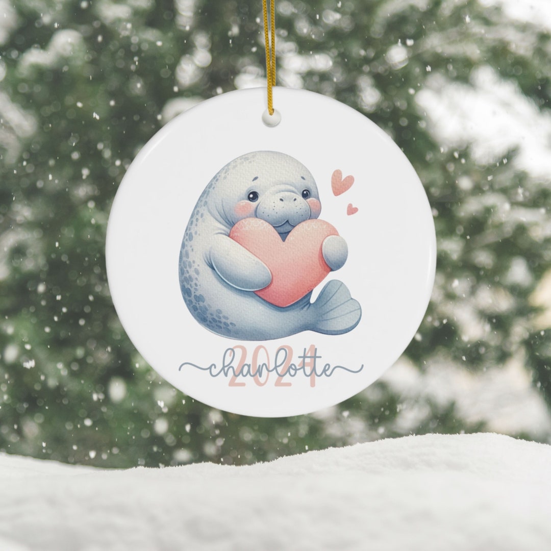 Custom Personalized Christmas Manatee Name Year Ceramic Ornament for ...