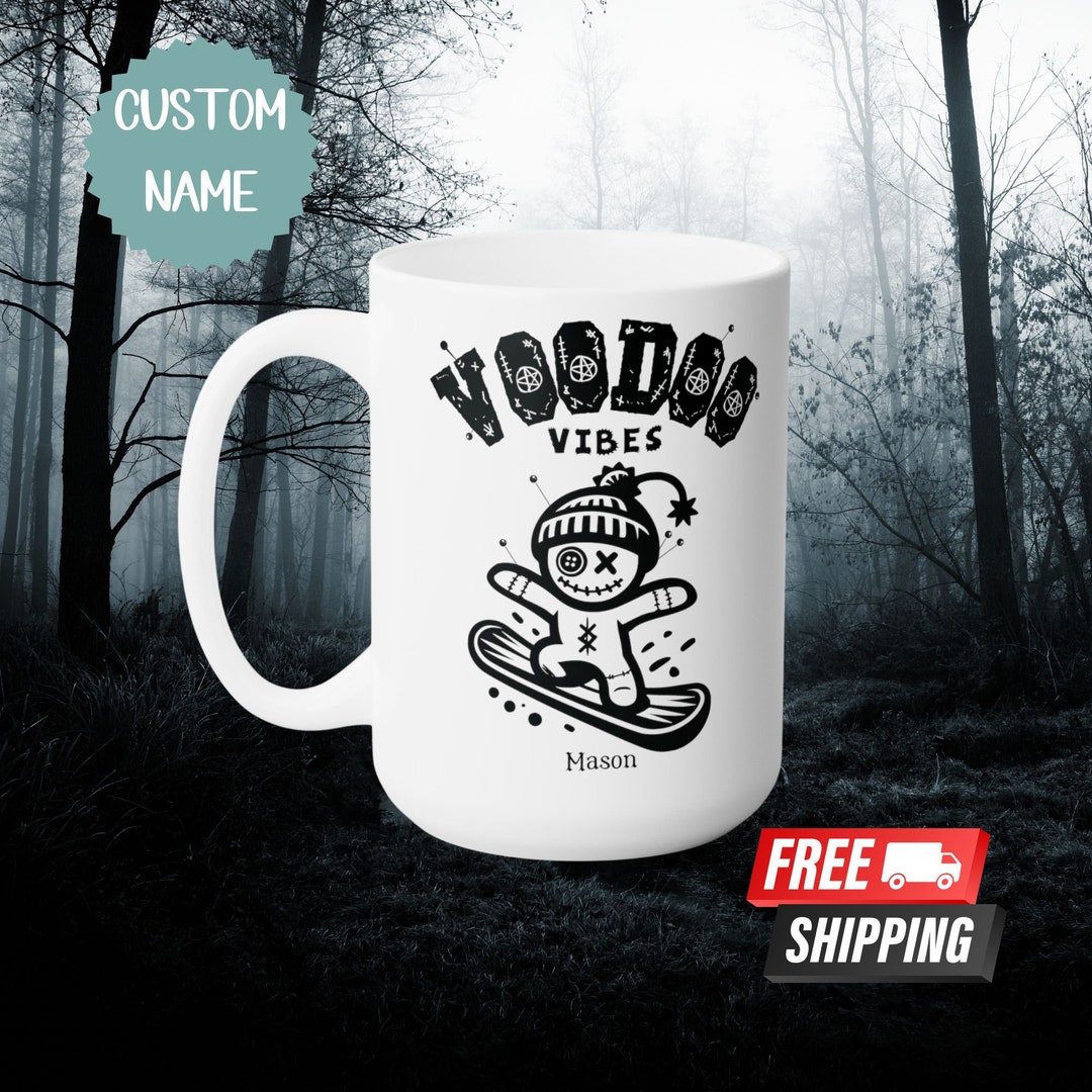 Custom Voodoo Doll Coffee Mug, Halloween Voodoo Snowboarder 15oz Mug ...