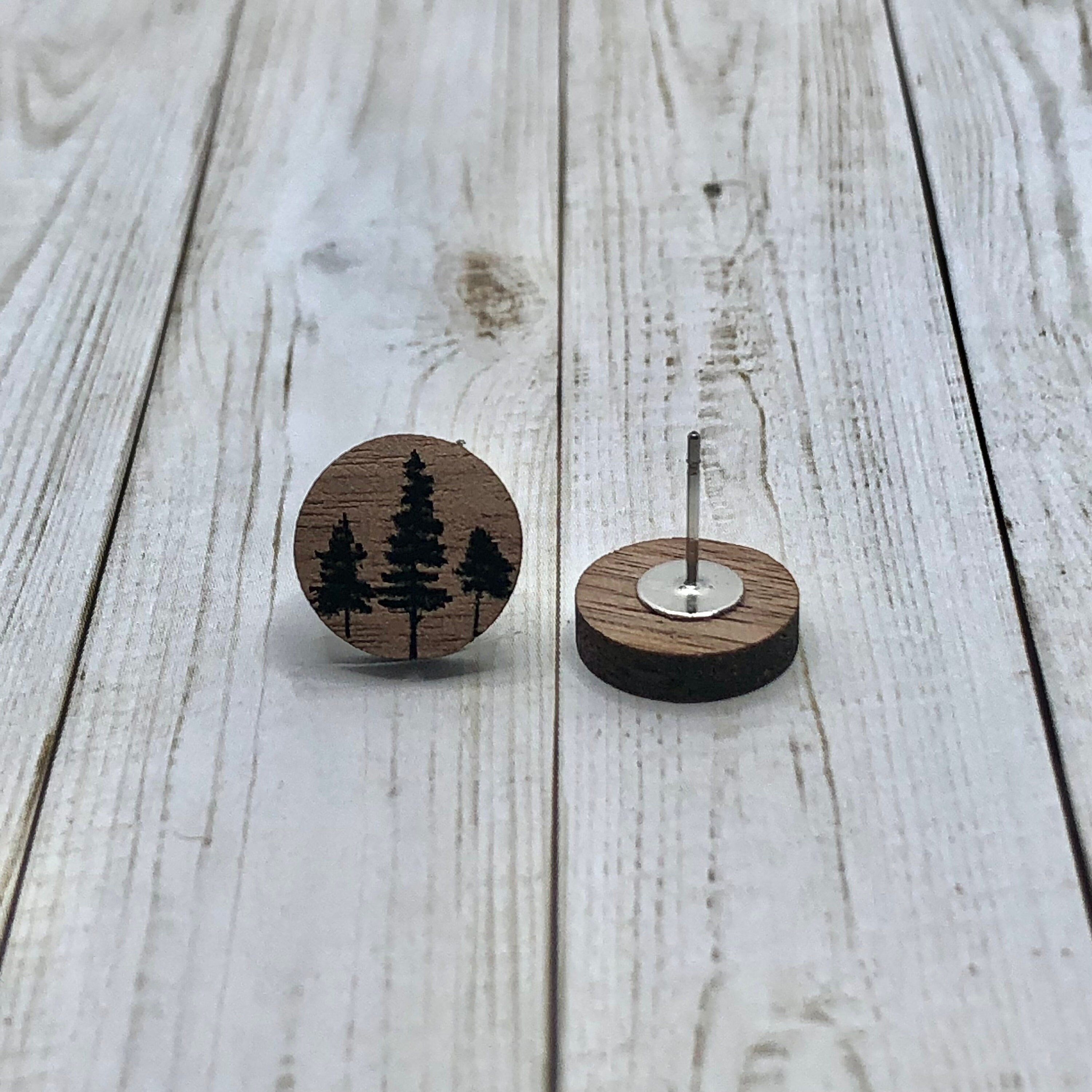 Spruce Tree Wood Stud Earrings for Men and Women in Minimalistic Design ...