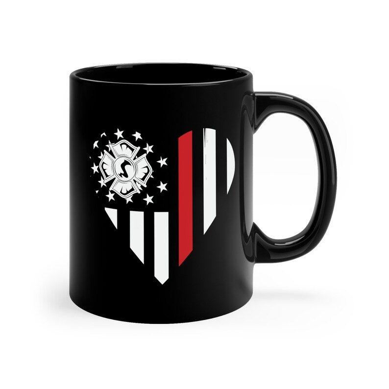 A Thin Red Line Heart Shaped Flag Coffee Mug T For Firefighters Etsy