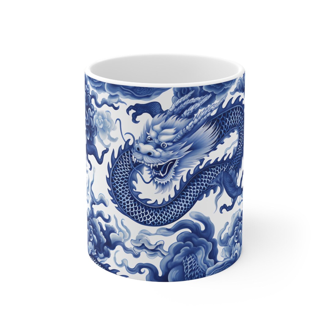Blue White Mug, Porcelain Style Mug, Dragon Mug, Japanese Art - Etsy