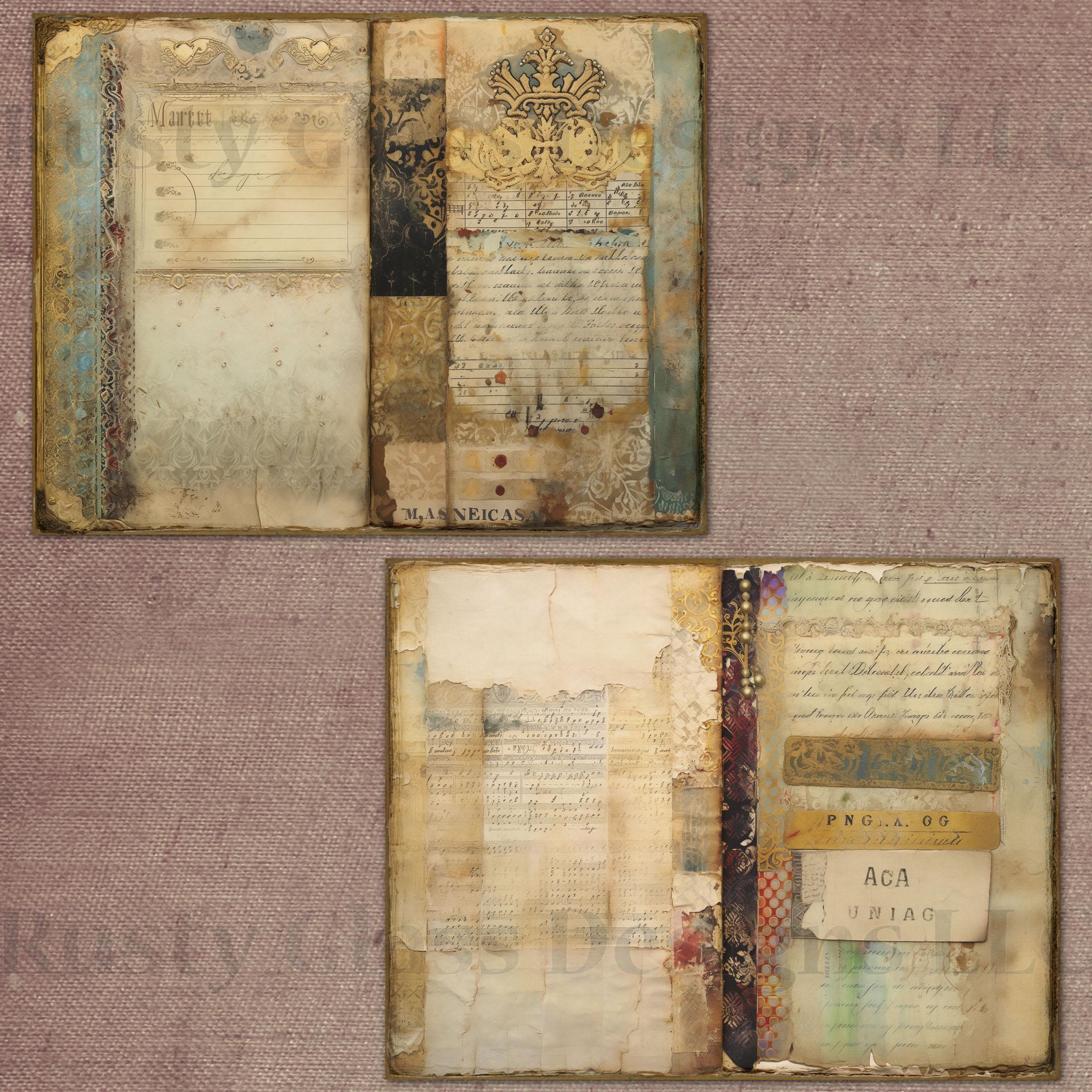 Printable Junk Journal Pages, Medieval Collage Colorful Grunge Digital ...