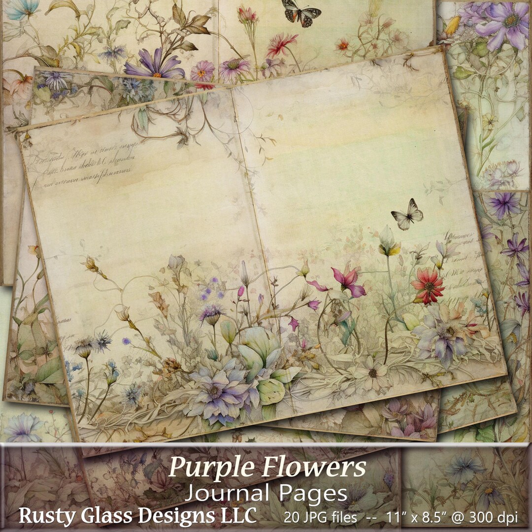 Purple Flowers Junk Journal Pages Printable Journal, Botanical ...