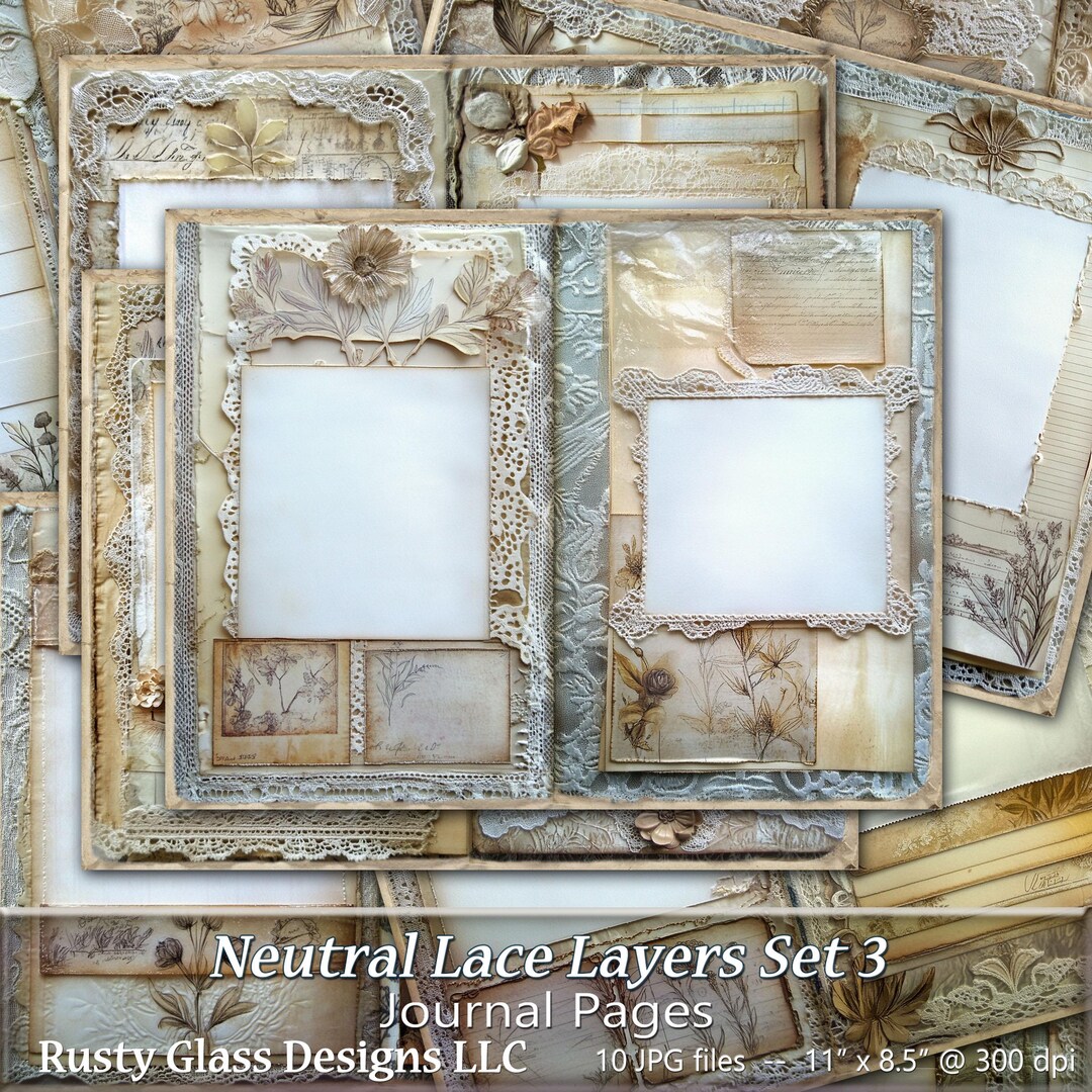 Neutral Lace Layers Printable Junk Journal Pages, Shabby Layered ...