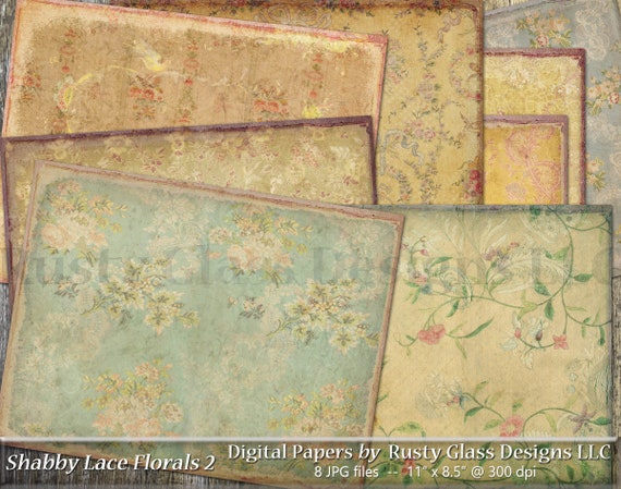 Shabby Lace Floral Papers Digital Paper Collage Sheet | Etsy