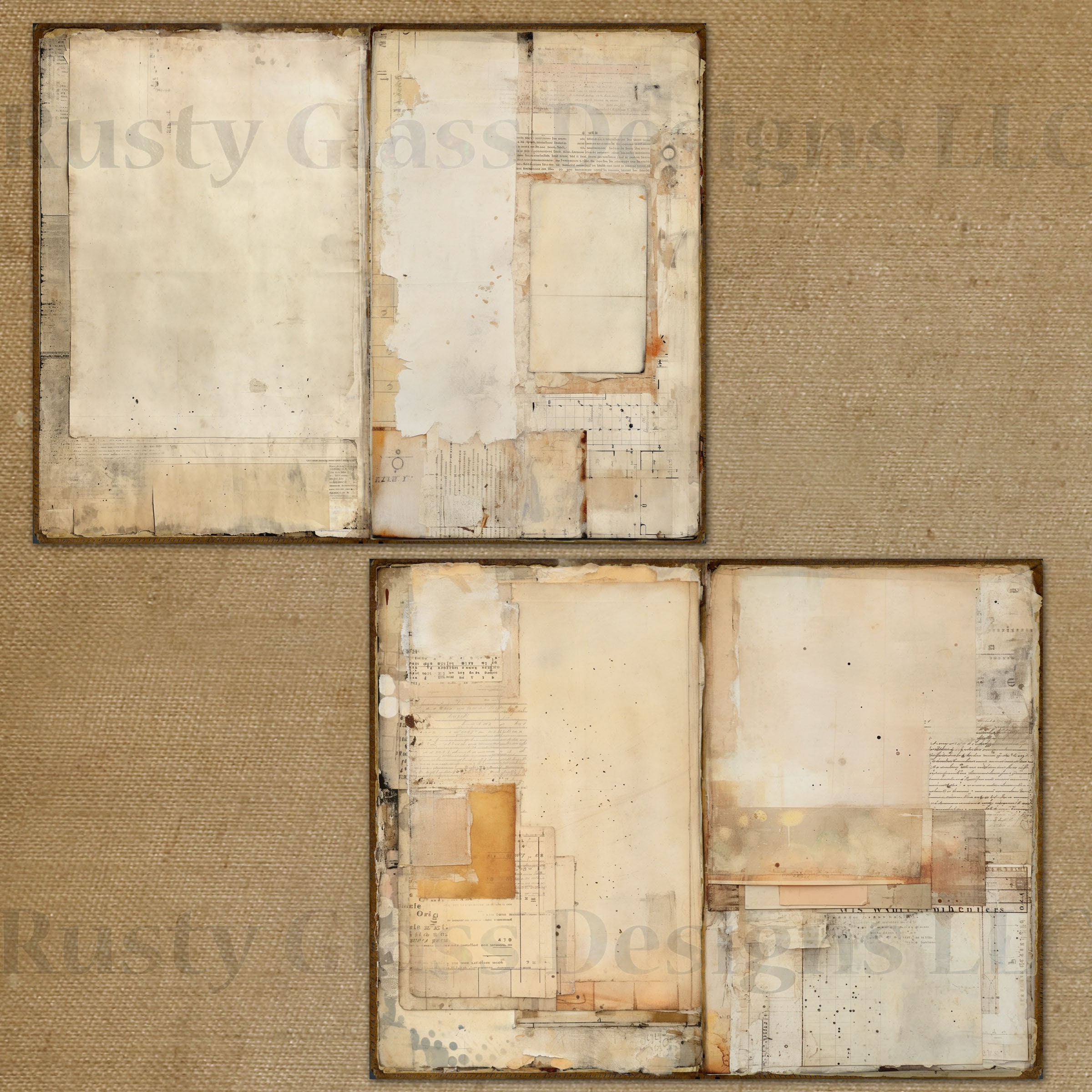 Ledger Stacks Junk Journal Pages, Set 4, Neutral Layered Paper Journal ...