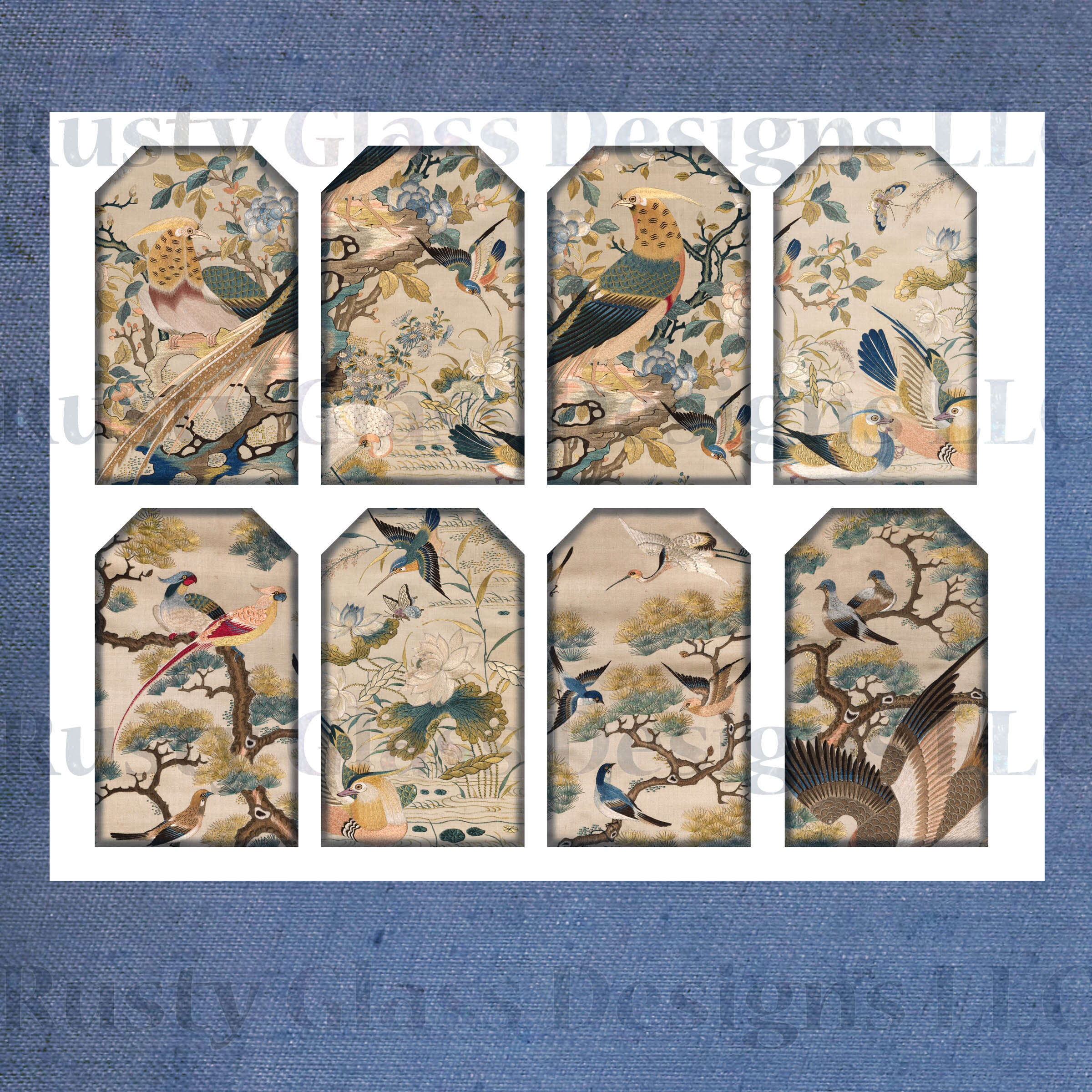 Embroidered Birds Digital Tags / Printable Tags / Gift Tags / | Etsy