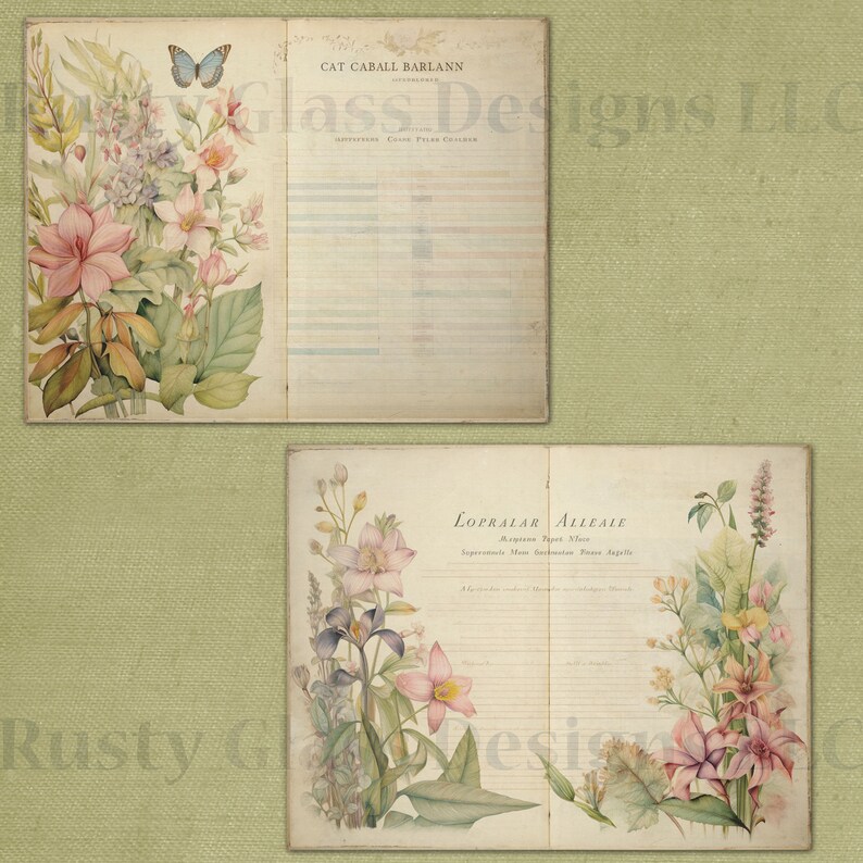 Pastel Botanical Ledger Journal Pages / Printable Junk Journal / Junk ...