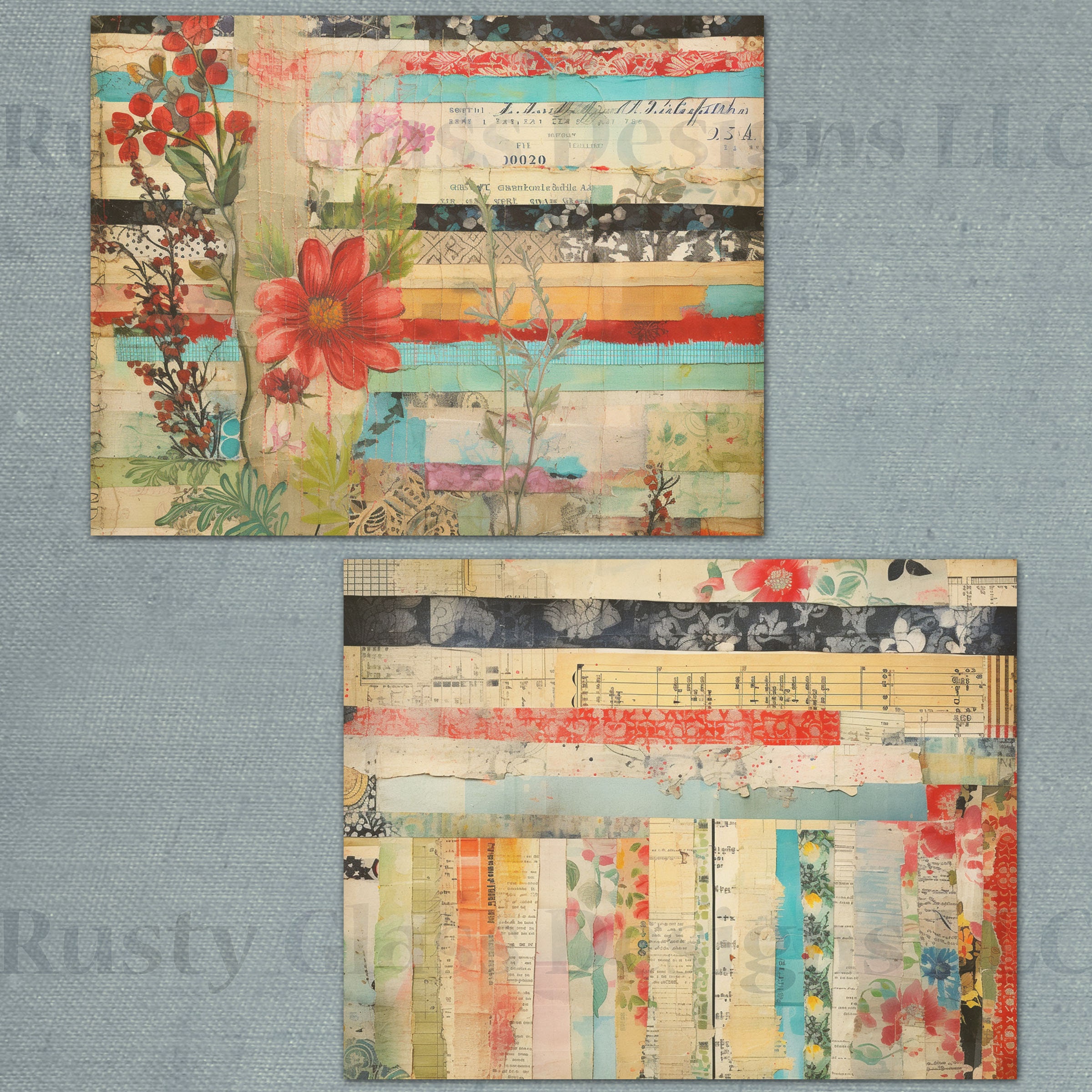 Digital Collage Background Journal Paper, Printable Junk Journal Pages ...