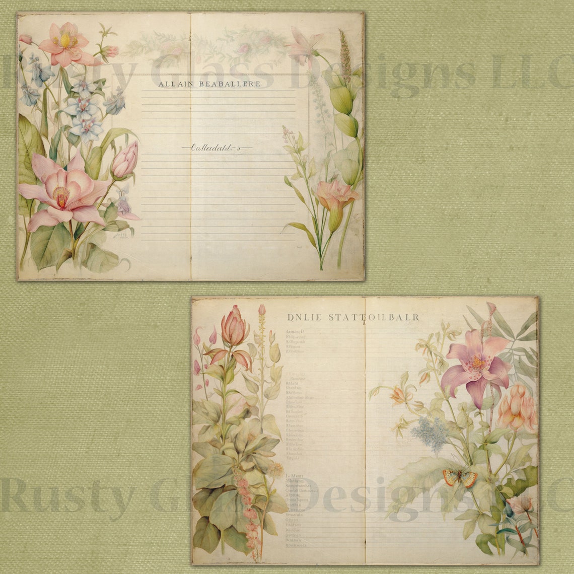 Pastel Botanical Ledger Journal Pages / Printable Junk Journal / Junk ...