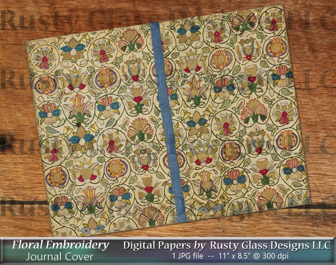 Floral Embroidery Digital Journal Cover / Journal Cover / Junk Journal ...