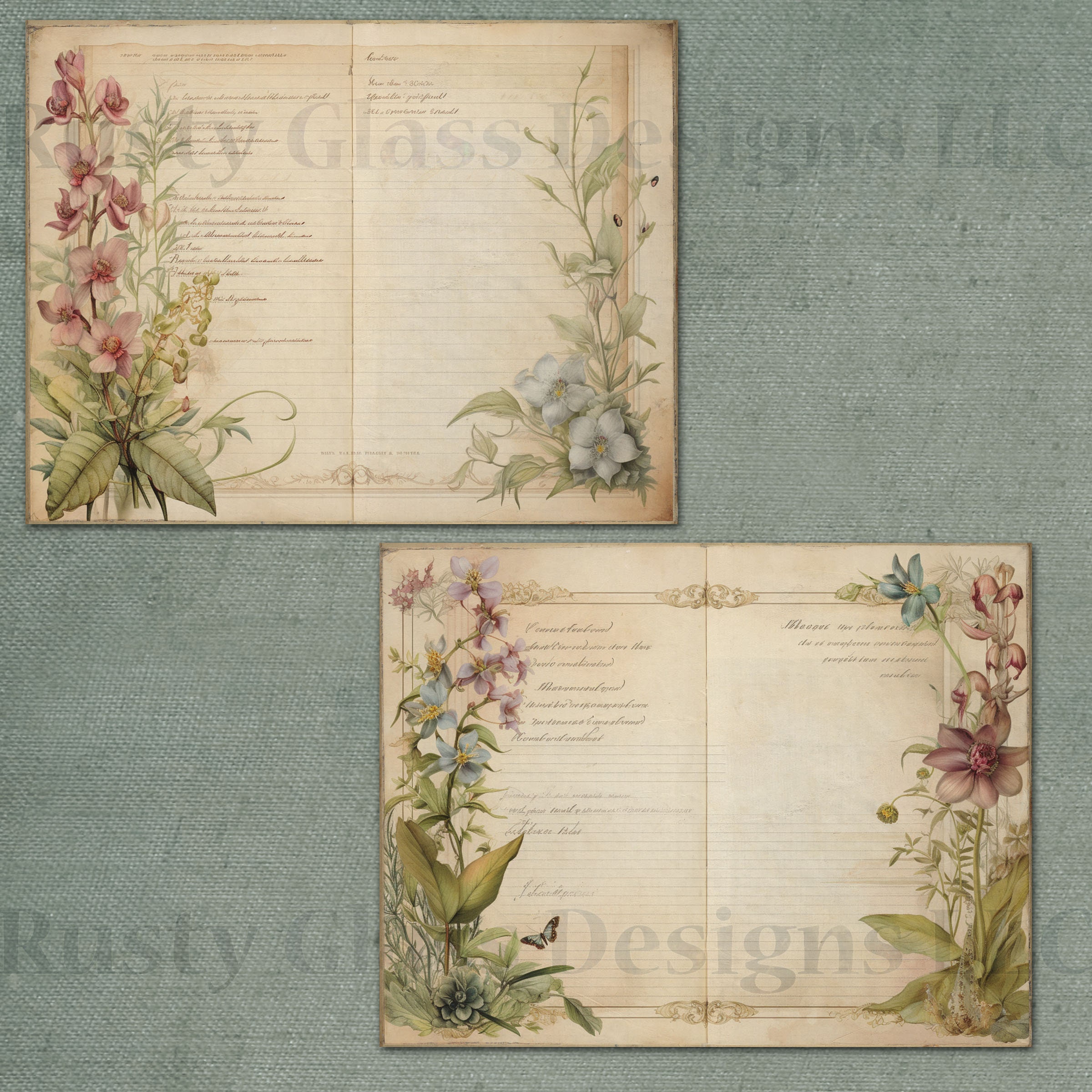 Pastel Botanical Ledger Journal Pages Set 4, Printable Junk Journal ...