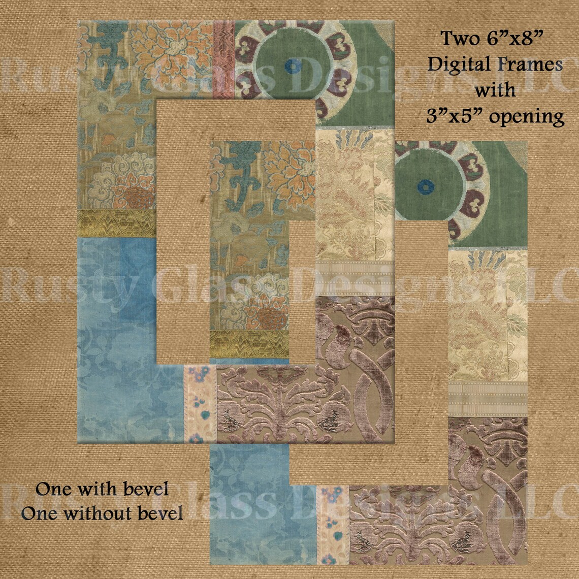 Digital Frame / Printable Frame / Green Pink Fabric / Digital Picture ...