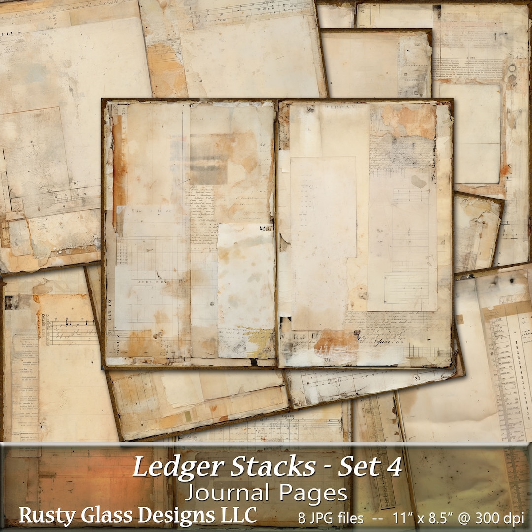 Ledger Stacks Junk Journal Pages, Set 4, Neutral Layered Paper Journal ...