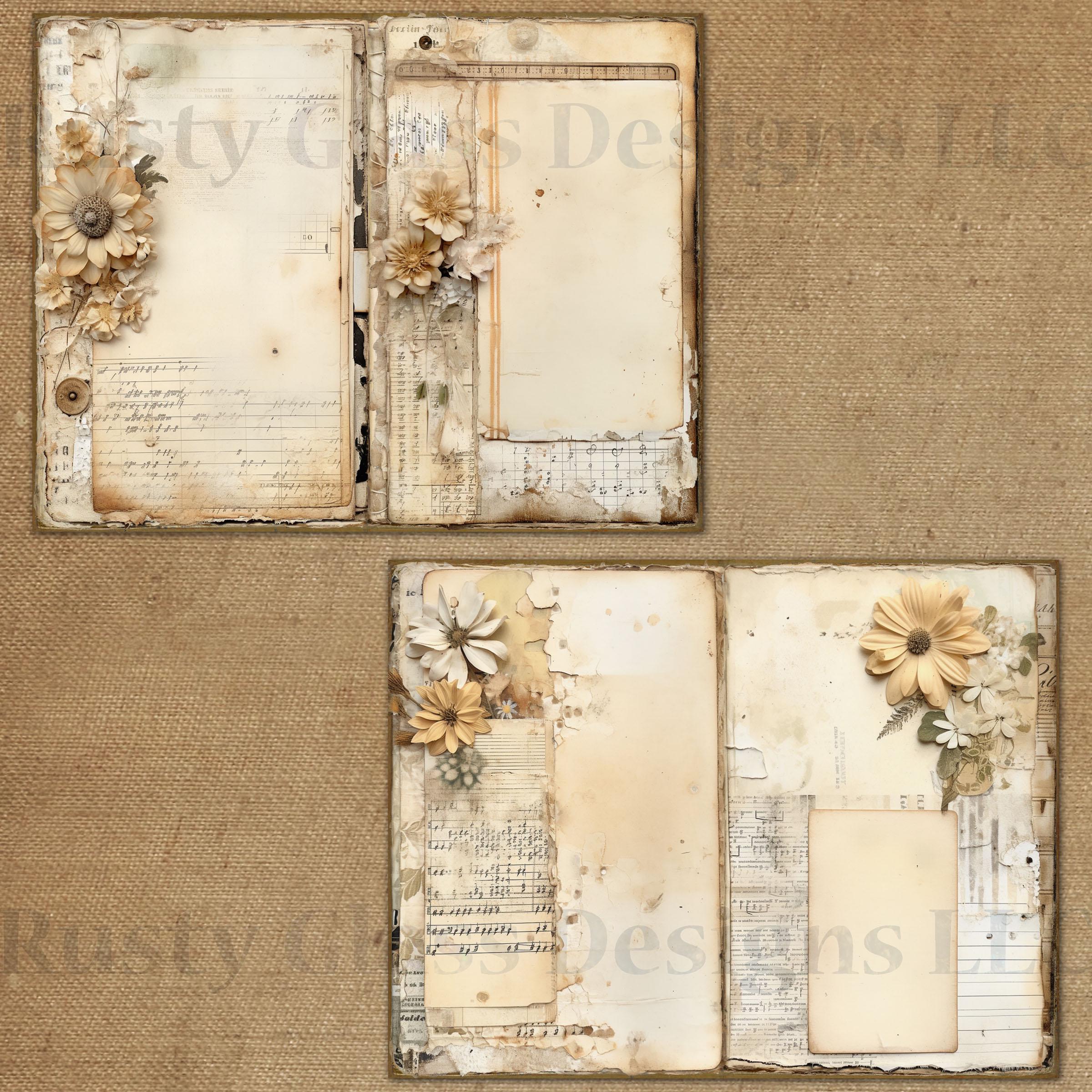 Printable Neutral Flower Junk Journal Pages, Shabby Chic Ephemera ...