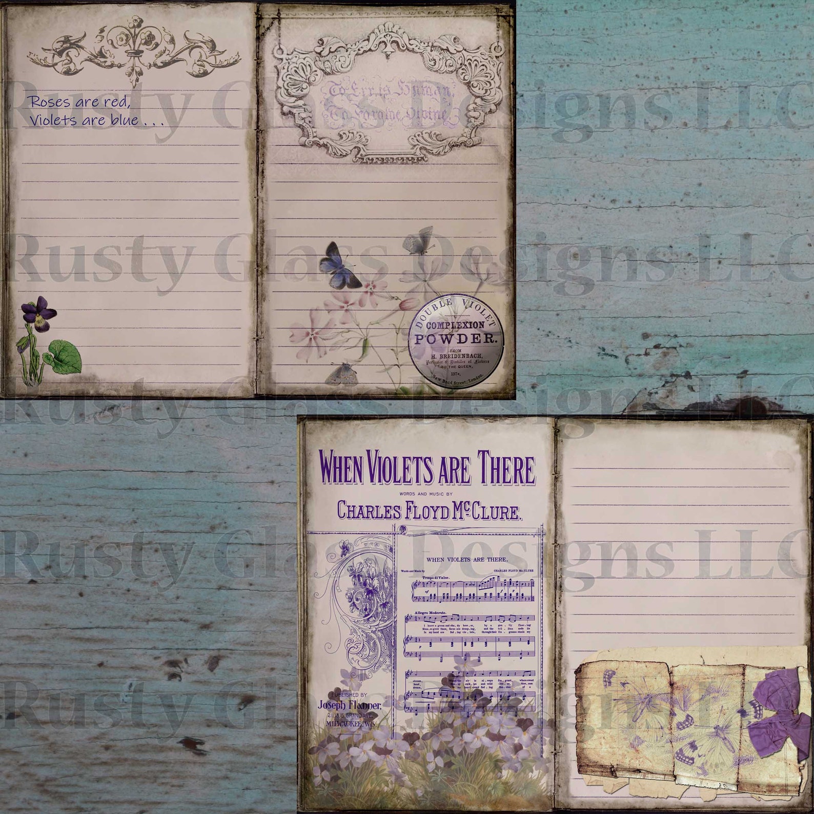 Digital Journal Pages, violets / Digital Papers / Junk Journal Pages ...