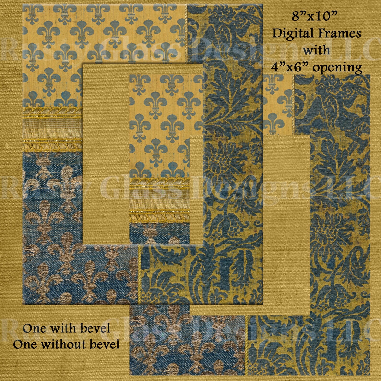 Blue Gold Frame / Digital Frames / Printable Frame / Digital Picture ...