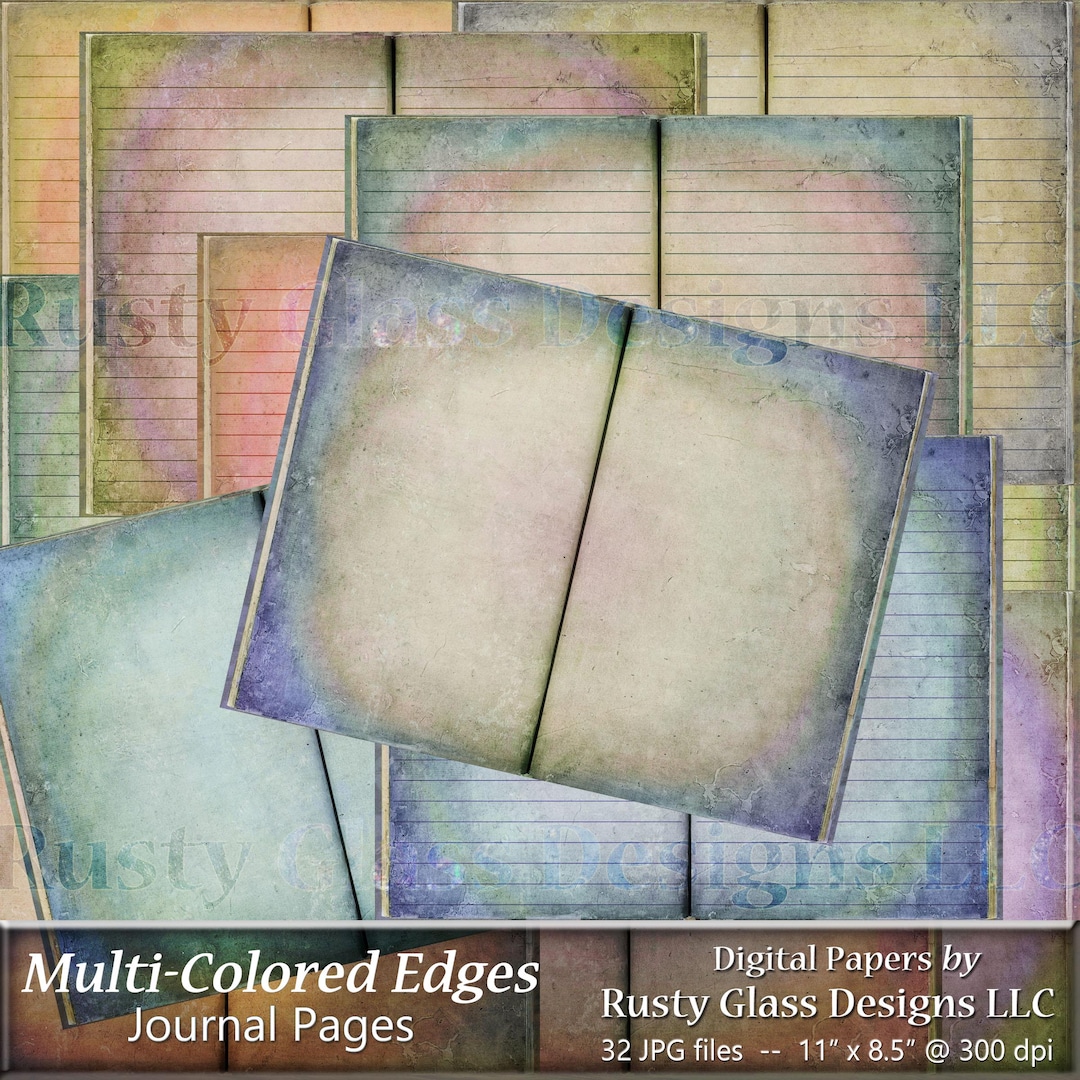 Multi-colored Edges Junk Journal Pages, Colorful Grunge Journal, Blank ...