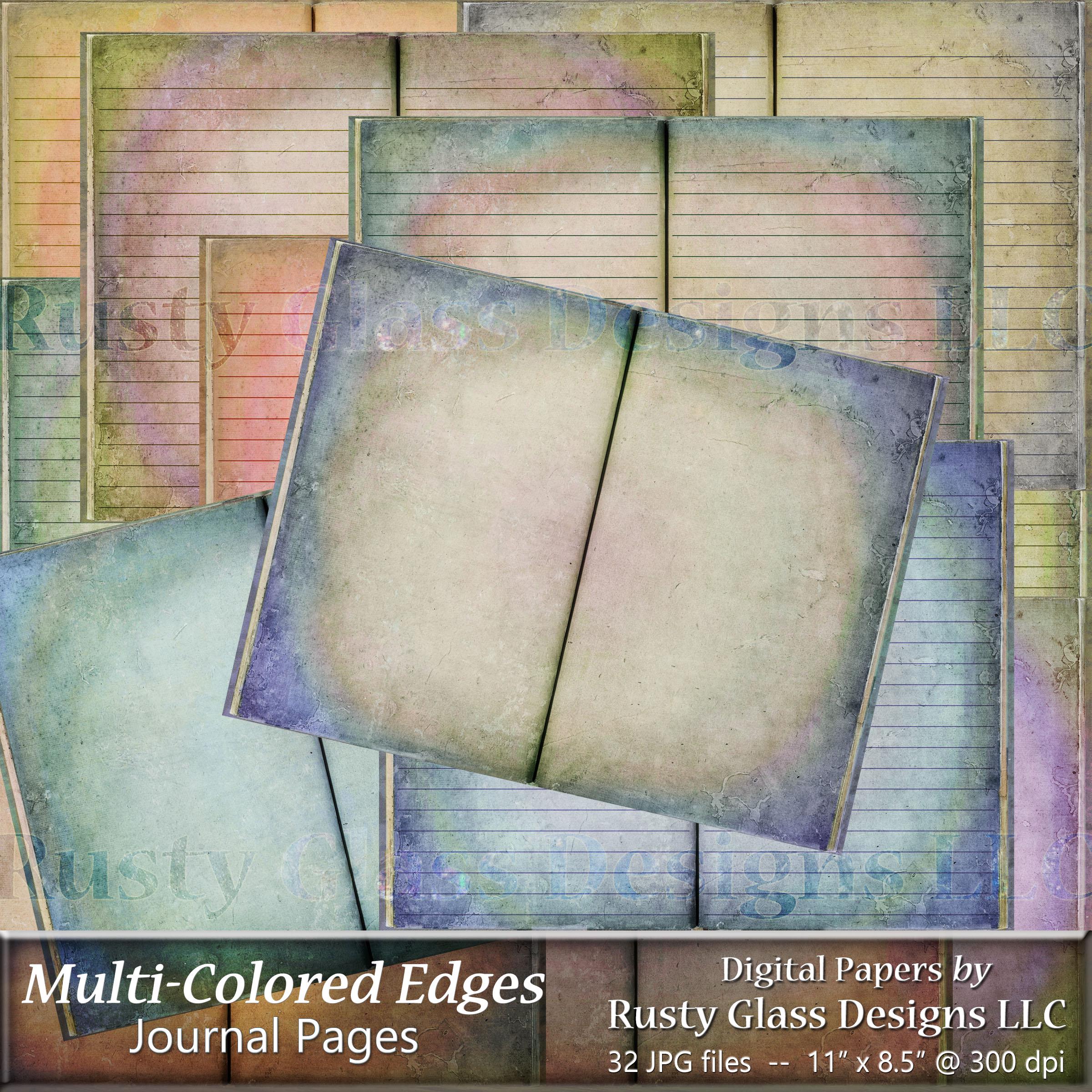Multi-colored Edges Junk Journal Pages, Colorful Grunge Journal, Blank ...