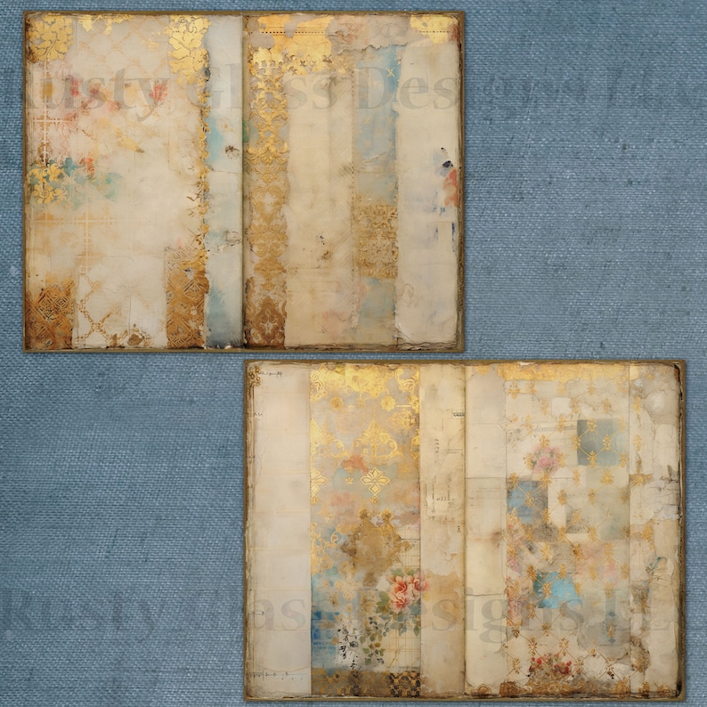 Printable Journal Pages, Gold Pattern Journal, Beige Blue and Gold Junk ...