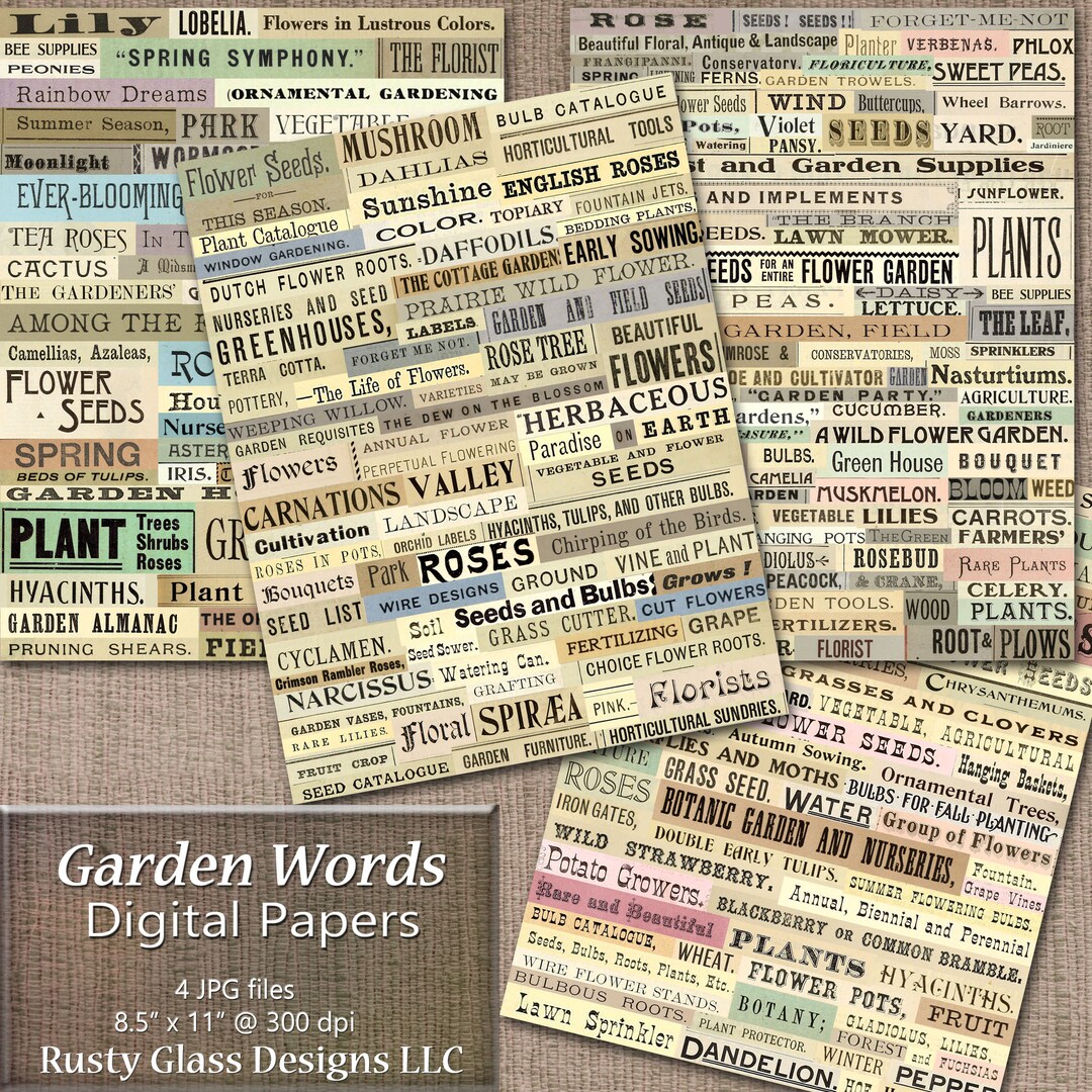 Printable Digital Papers, Printable Words, Printable Garden Words ...