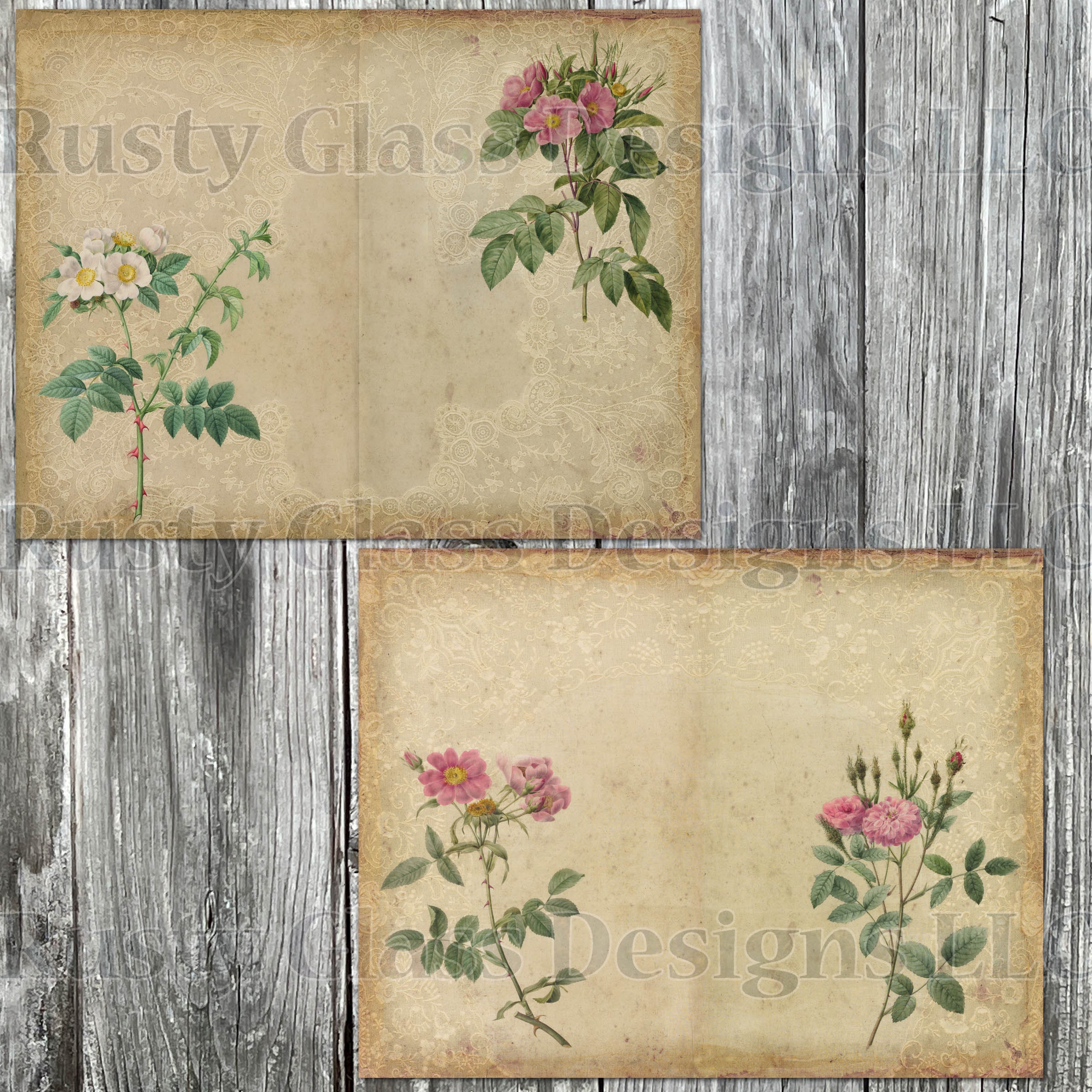 Antique Lace & Roses Digital Paper, Junk Journal Pages, Shabby Chic ...