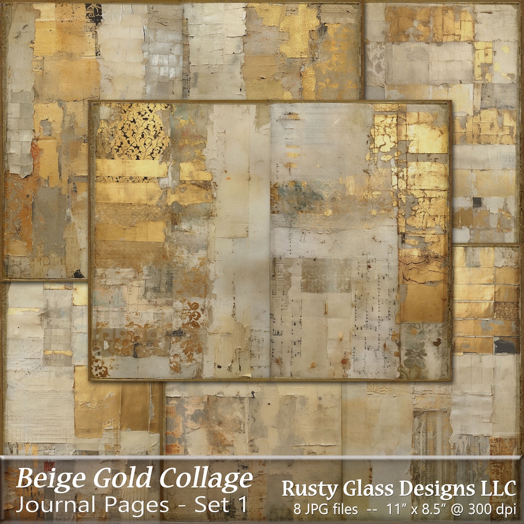 Plain Collage Journal Pages, Beige and Gold Junk Journal Paper, Basic ...