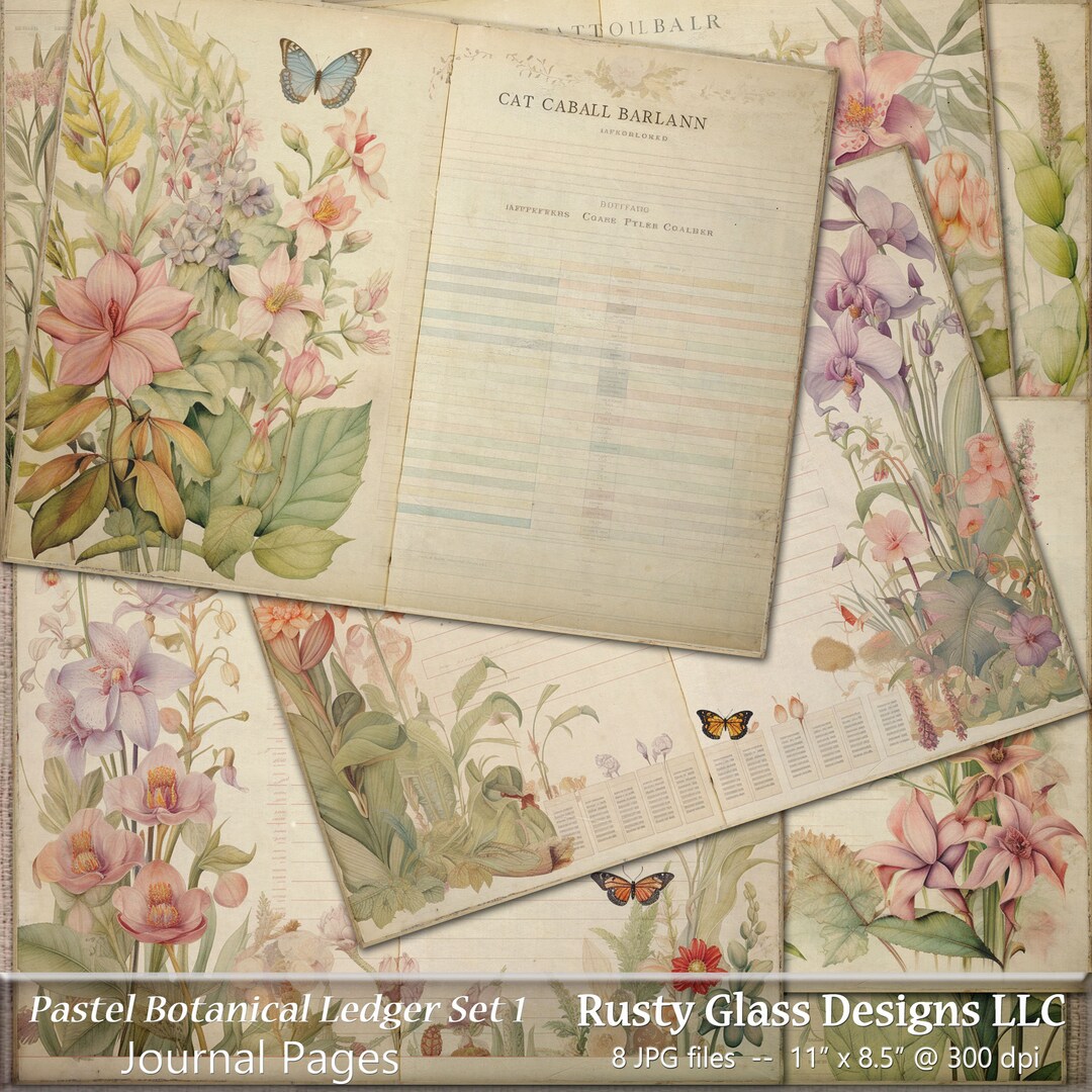 Pastel Botanical Ledger Journal Pages / Printable Junk Journal / Junk ...