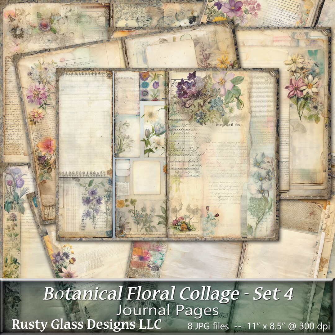 Shabby Chic Floral Junk Journal, Shabby Botanical Floral Collage Junk ...