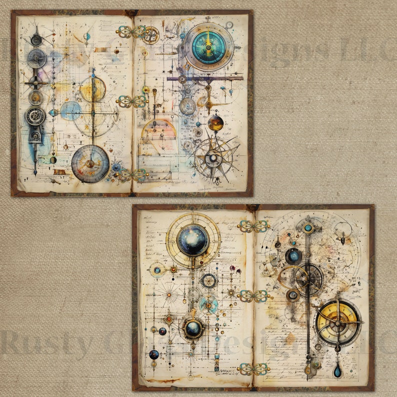 Steampunk Cosmos Junk Journal Pages, Cosmic Steampunk Journal, Grungy ...