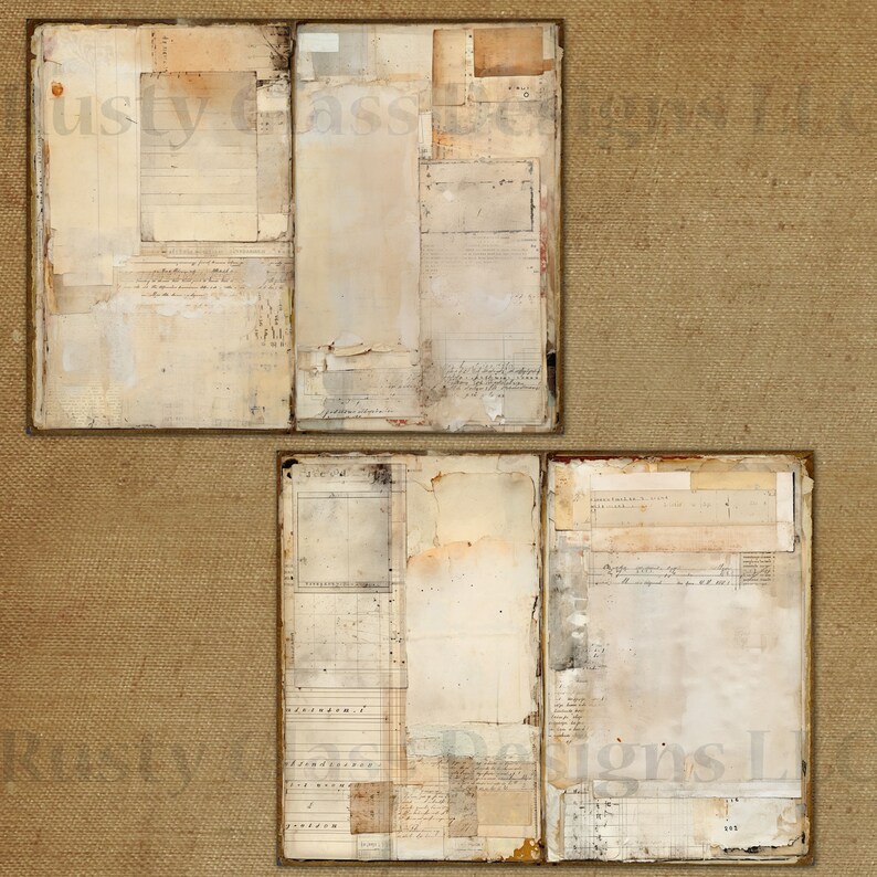 Ledger Stacks Junk Journal Pages, Set 5, Neutral Layered Journal Paper ...