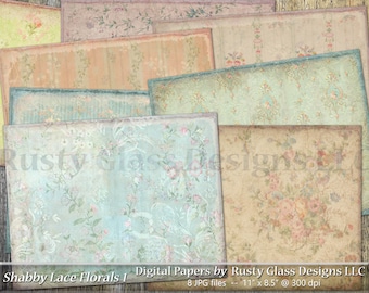 Shabby Lace Floral Papers Digital Paper Collage Sheet | Etsy