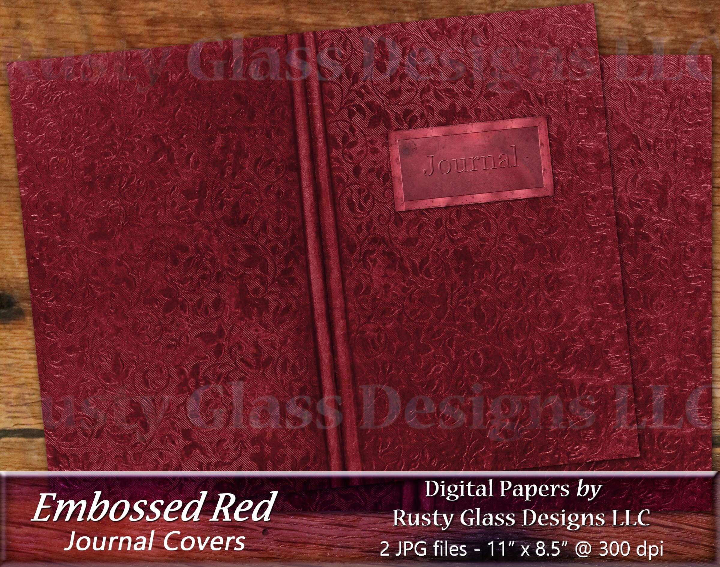 Digital Journal Covers, "embossed Red" / Printable Papers / Junk ...