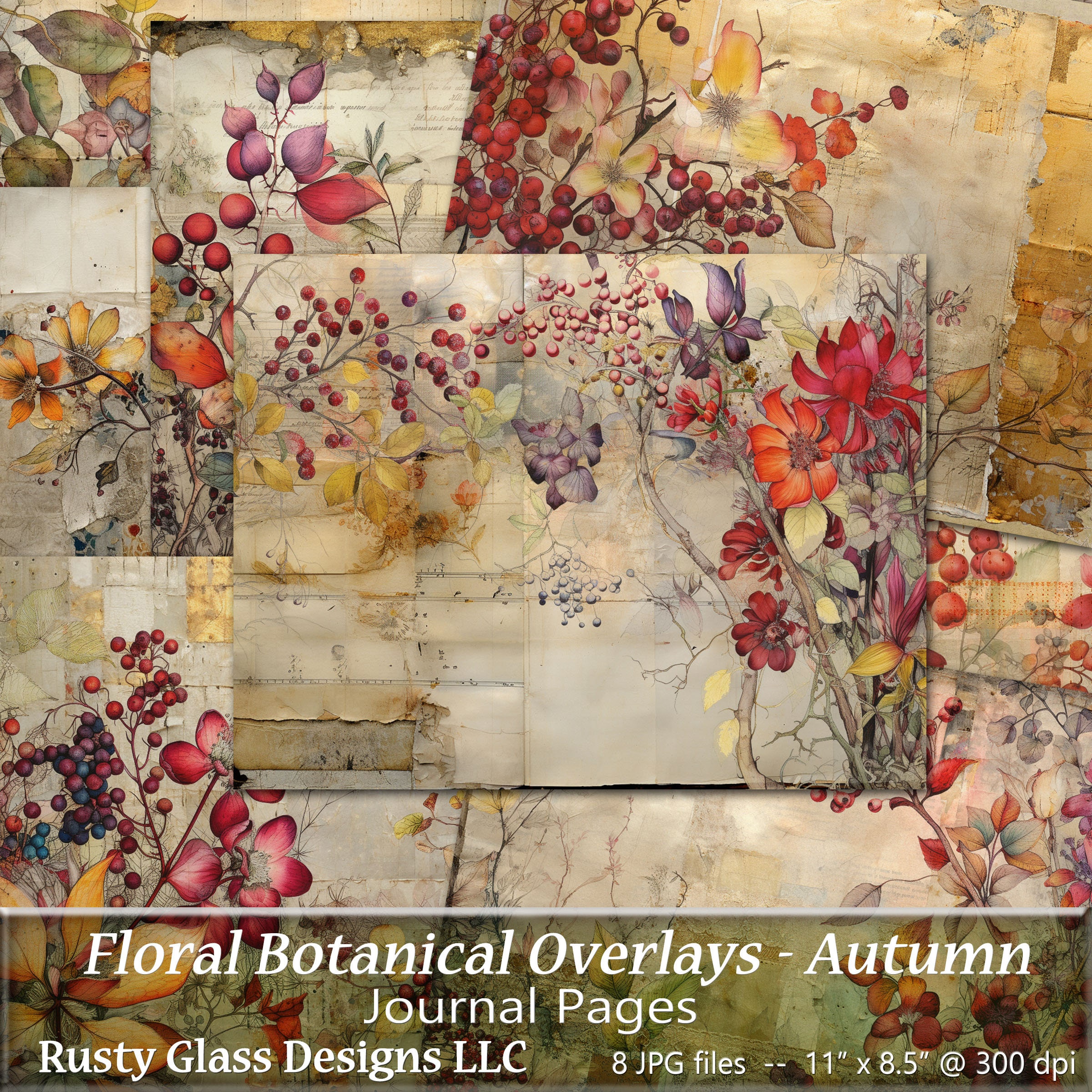 Printable Floral Botanical Junk Journal Pages, Autumn Floral Digital ...