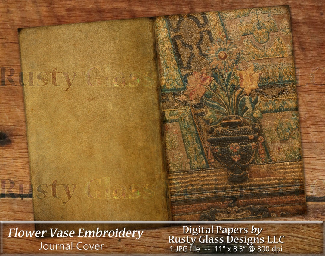 Digital Journal Cover, "flower Vase Embroidery" / Digital Papers / Junk ...