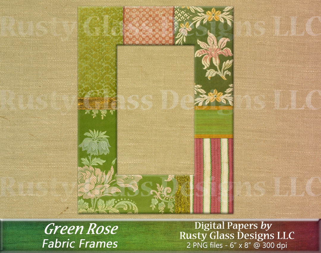 Digital Frame / Green Rose Fabrics / Printable Frame / Digital Picture ...