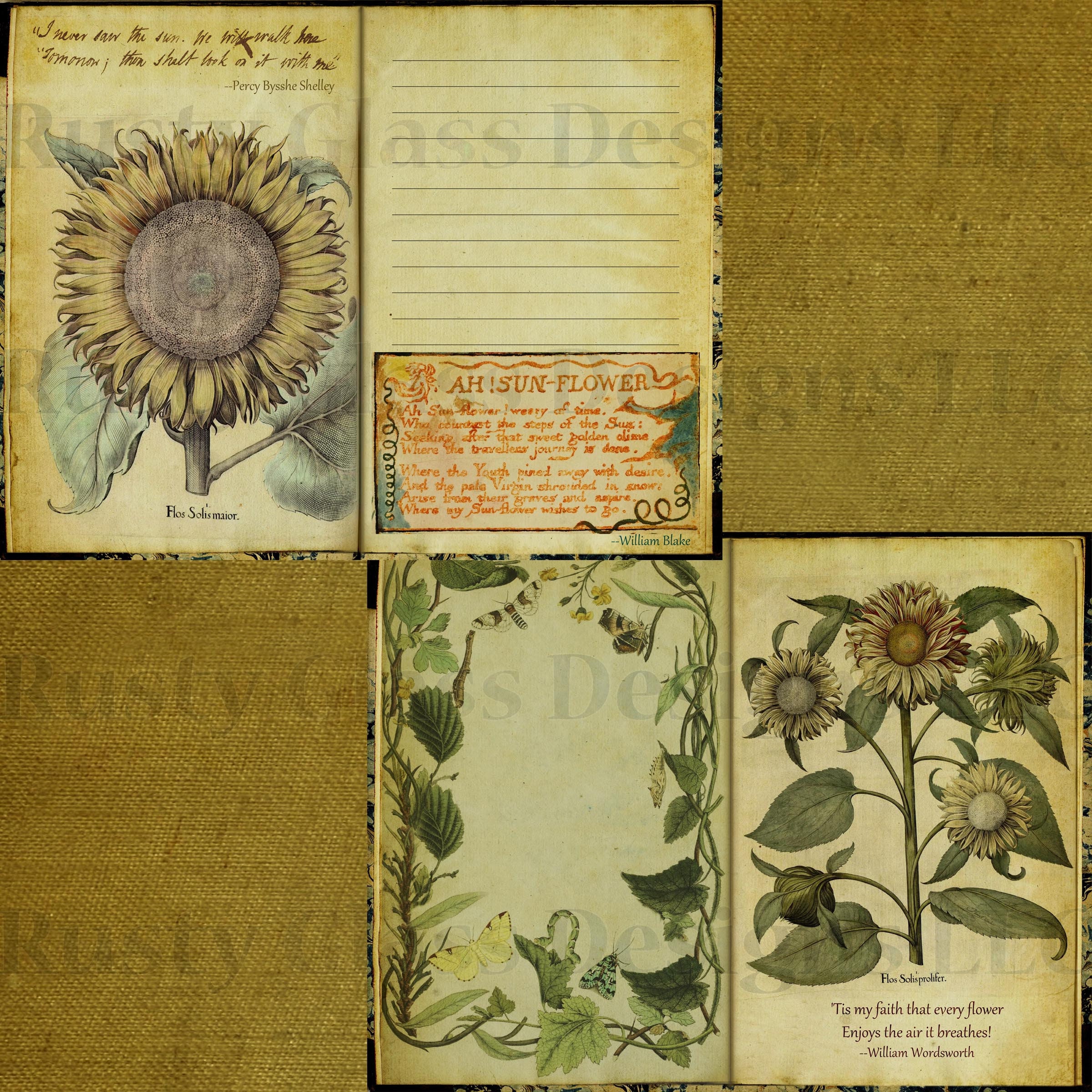 Sunflower Junk Journal Pages, Shabby Chic Printable Journal, Digital ...