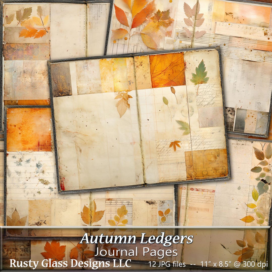 Autumn Ledgers Junk Journal Pages, Fall Leaves Printable Junk Journal ...