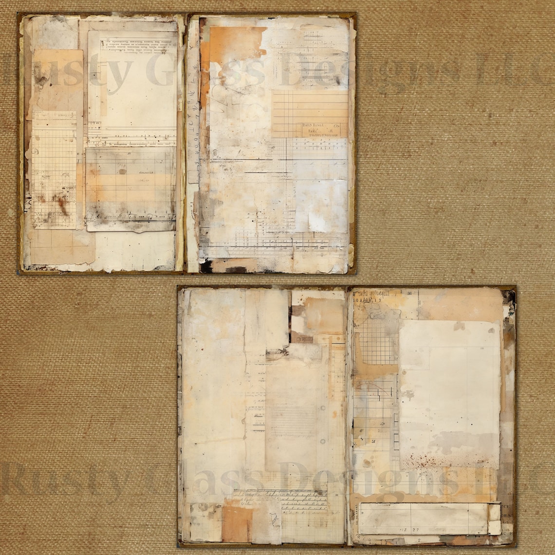 Ledger Stacks Junk Journal Pages, Set 5, Neutral Layered Journal Paper ...