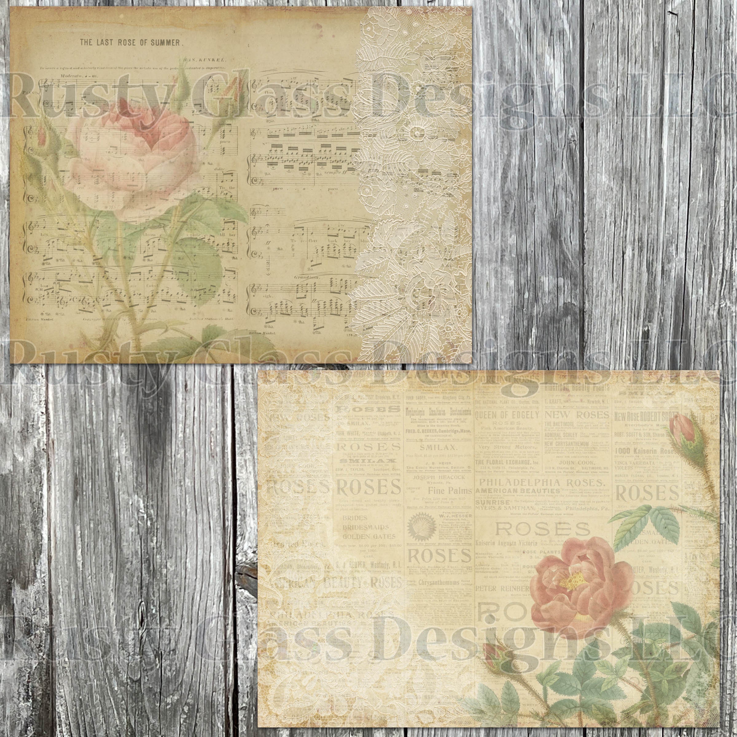 Antique Lace & Roses Digital Paper, Junk Journal Pages, Shabby Chic ...