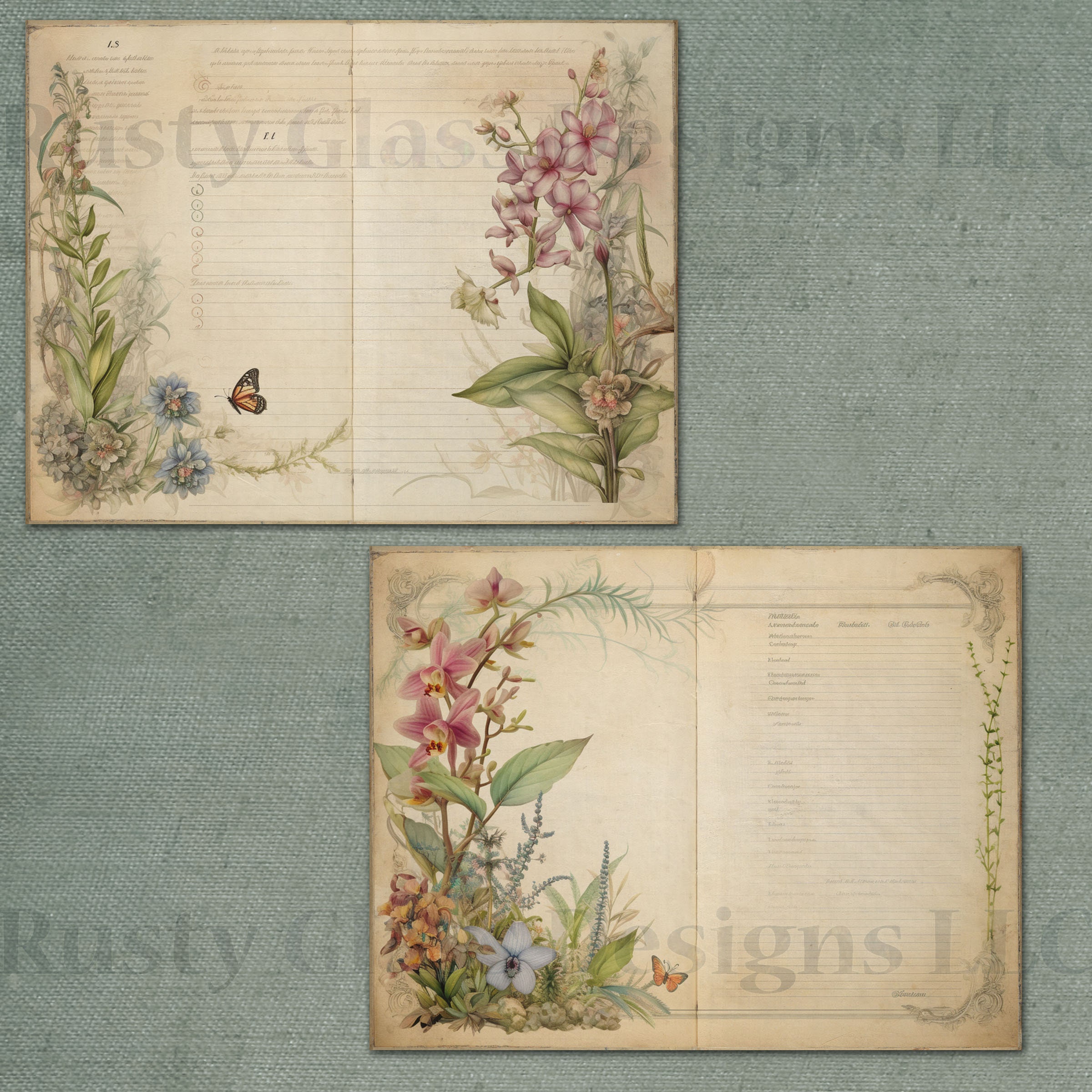 Pastel Botanical Ledger Journal Pages Set 4, Printable Junk Journal ...