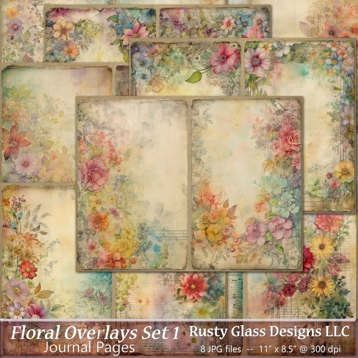 Floral Overlays Journal Pages Set 1 / Printable Junk Journal Pages ...