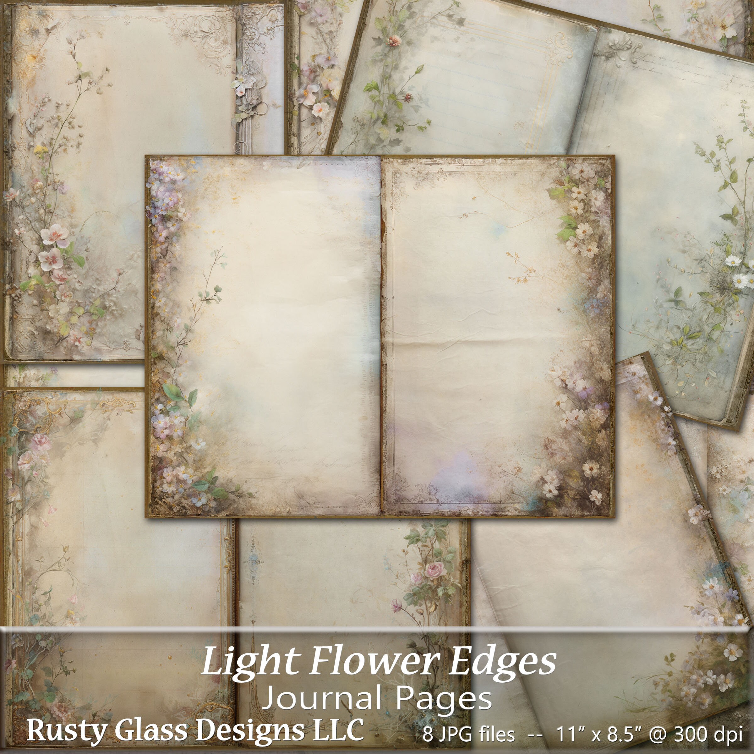Light Flower Edges Junk Journal, Printable Journal Pages, Neutral White ...