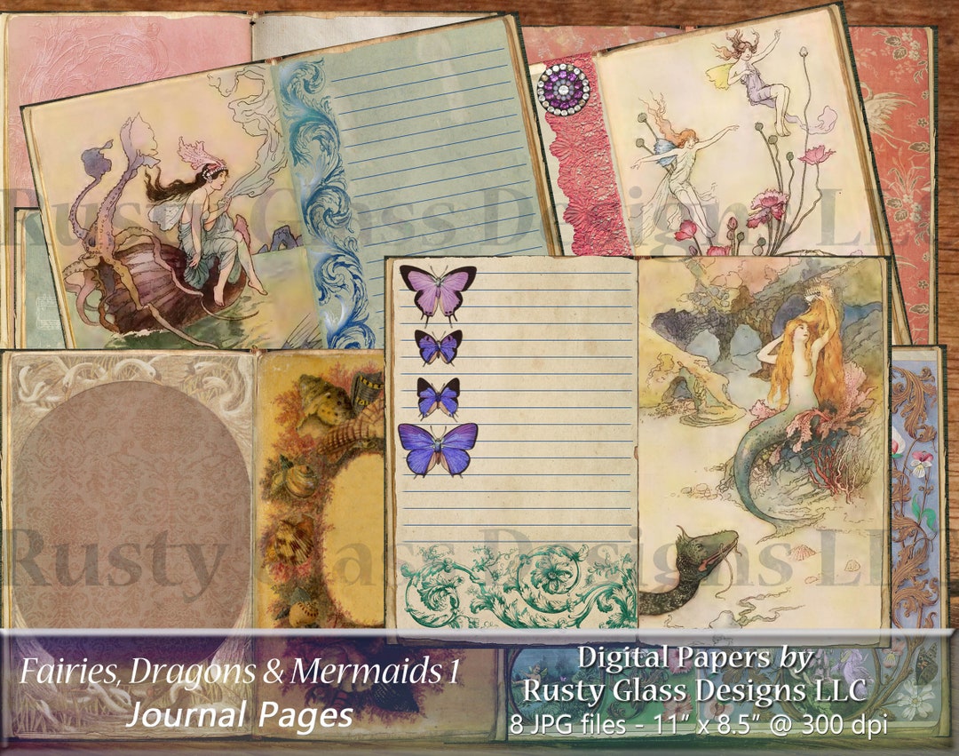 Junk Journal Pages fairies Dragons & Mermaids 1 - Etsy