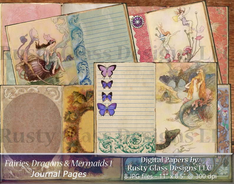 Junk Journal Pages fairies Dragons & Mermaids 1 - Etsy