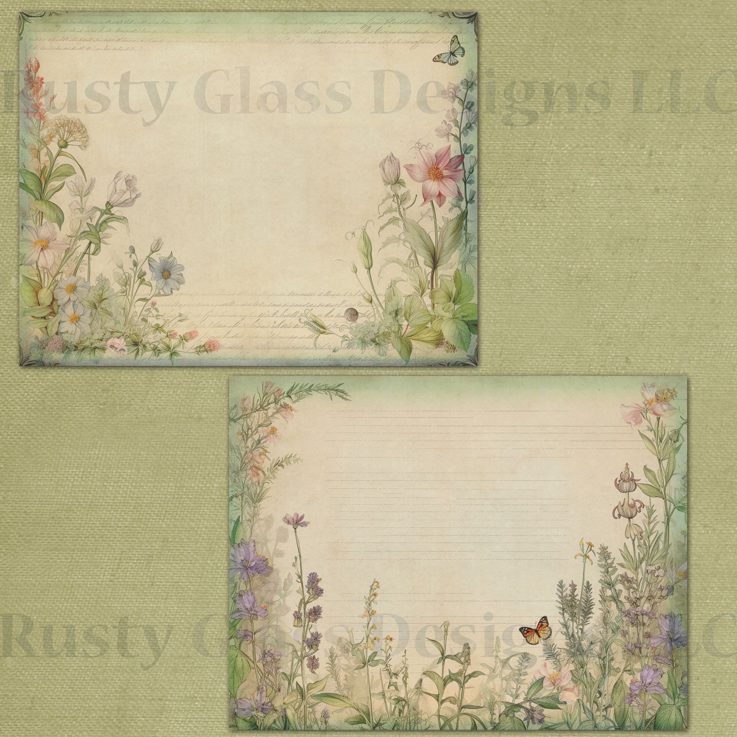 Botanical Pastel Journal Pages / Junk Journal Pages / Butterflies and ...