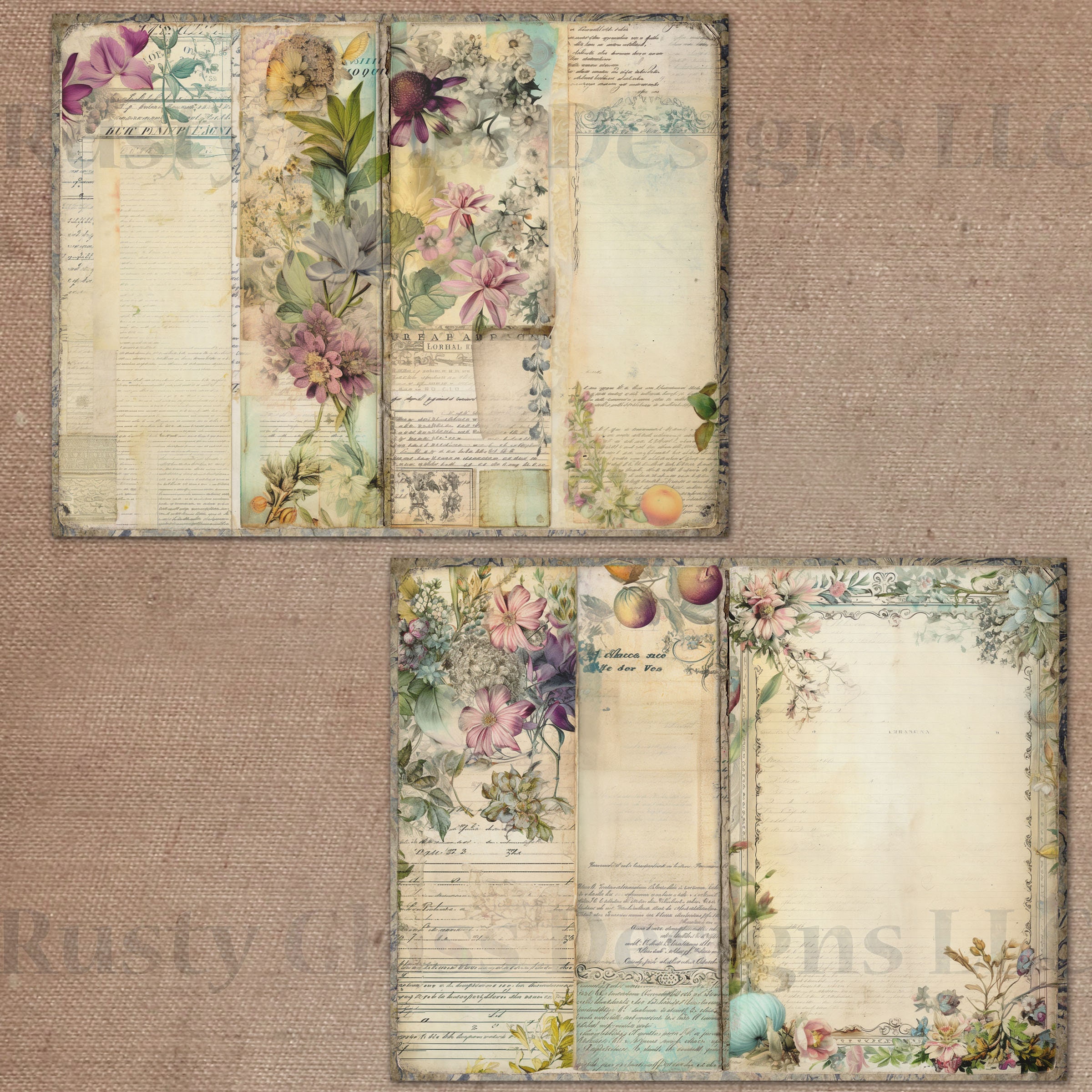 Botanical Floral Collage Junk Journal Pages, Printable Floral Journal ...