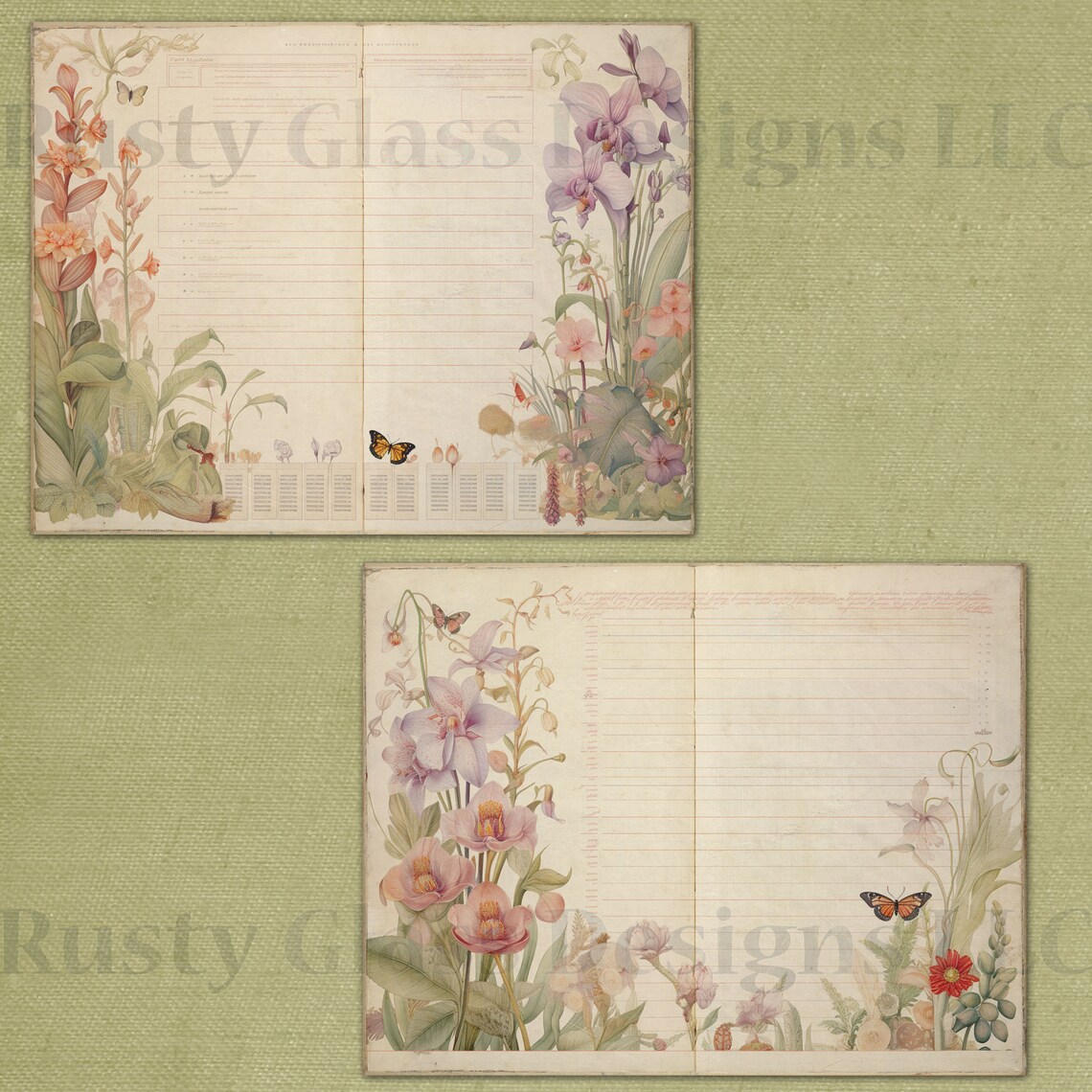 Pastel Botanical Ledger Journal Pages / Printable Junk Journal / Junk ...