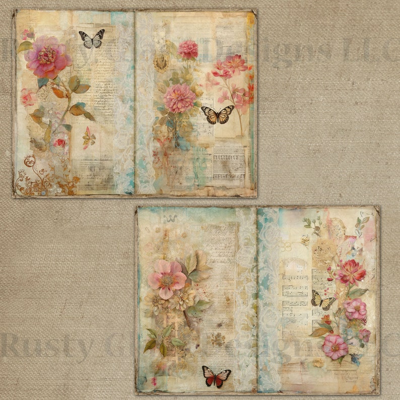 Shabby Lace and Roses Junk Journal, Printable Junk Journal Pages ...